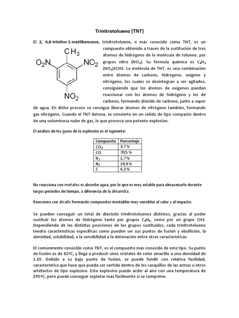 Trinitrotolueno: Usos y Características | PDF | Material explosivo ...