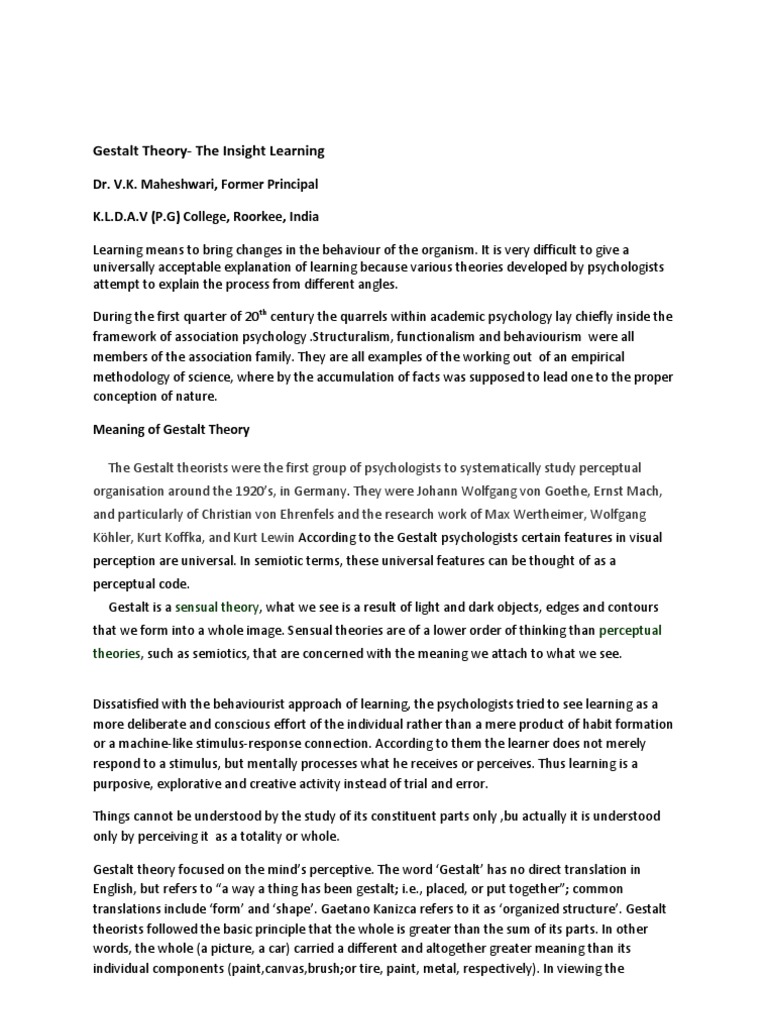 Gestalt Theory | PDF | Insight | Perception