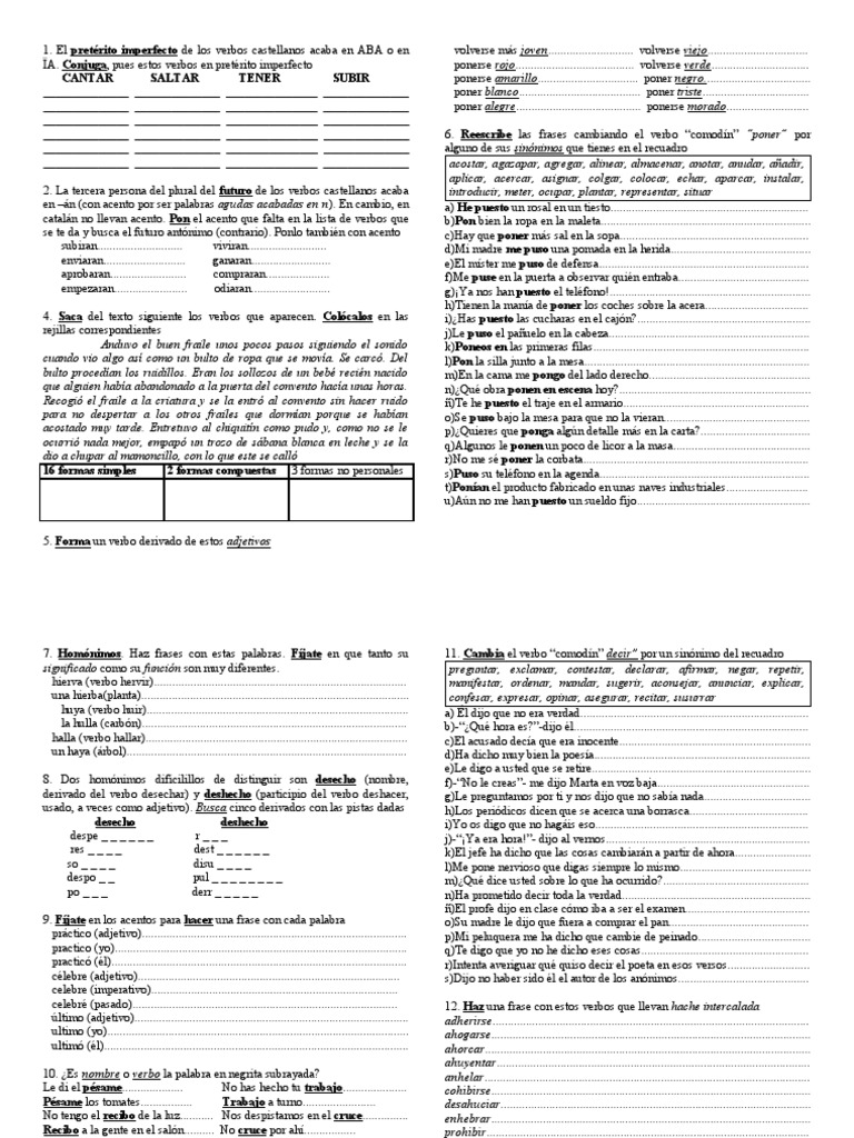 Ejercicios Ortografia y Lexico | PDF | Verbo | Gramática