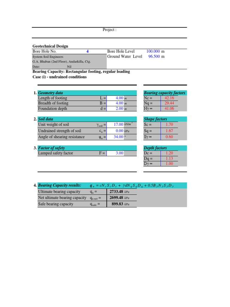 Bearing Capacity Calculation | PDF | Geotechnical Engineering ...