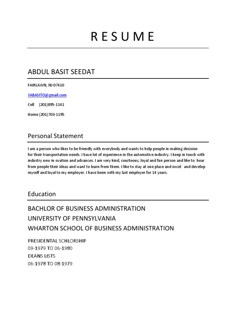 Director General Manager Automotive in NYC NY NJ Resume Abdul Basit Seedat | PDF | Insurance ...