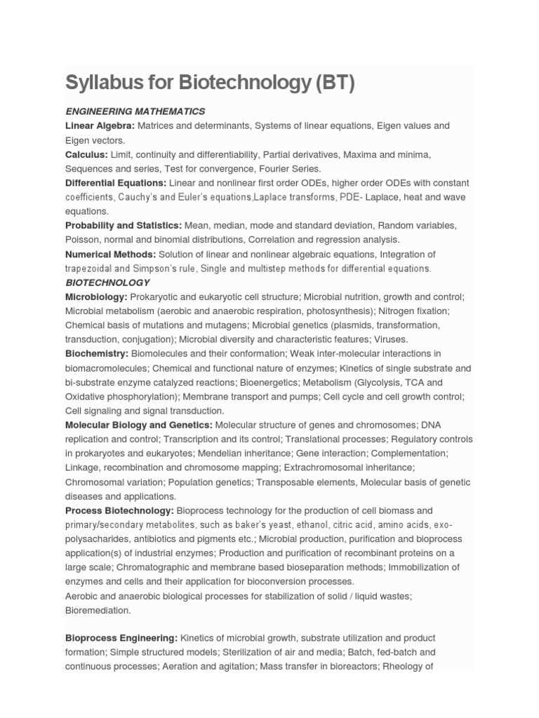Syllabus For Biotechnology (BT) : Engineering Mathematics | PDF ...