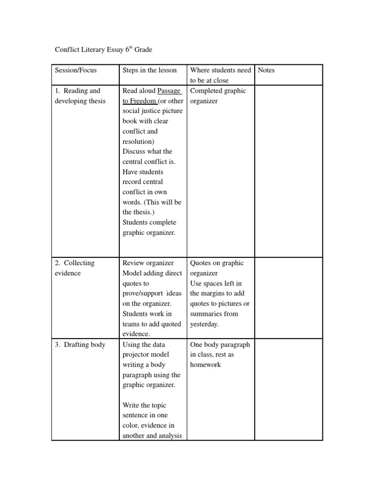 Conflict Essay Lessons and Student Papers | Essays | Paragraph