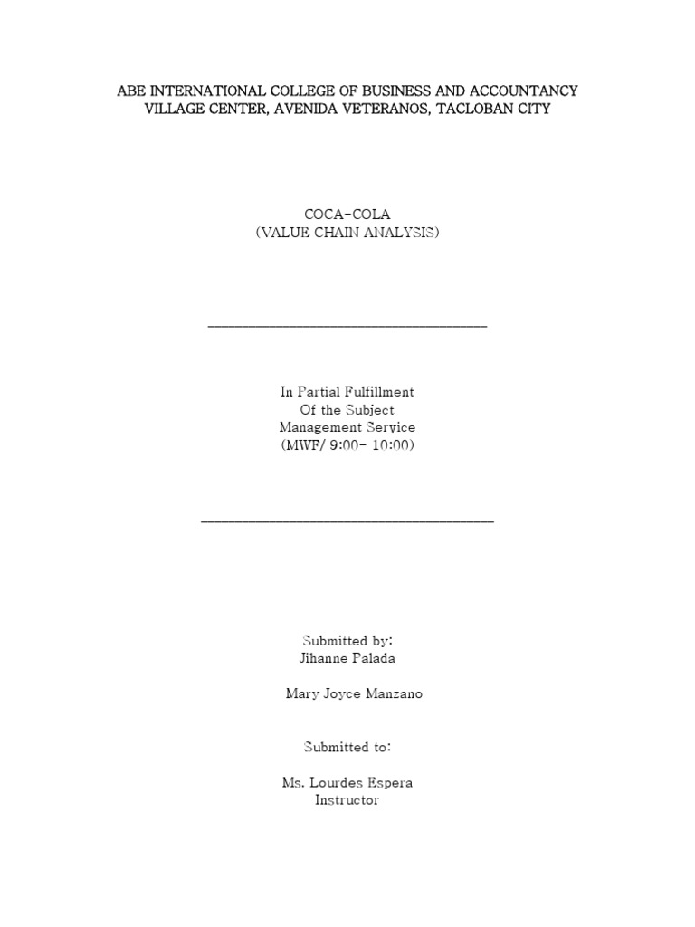 Value Chain Coca-Cola | PDF | Coca Cola | Mergers And Acquisitions