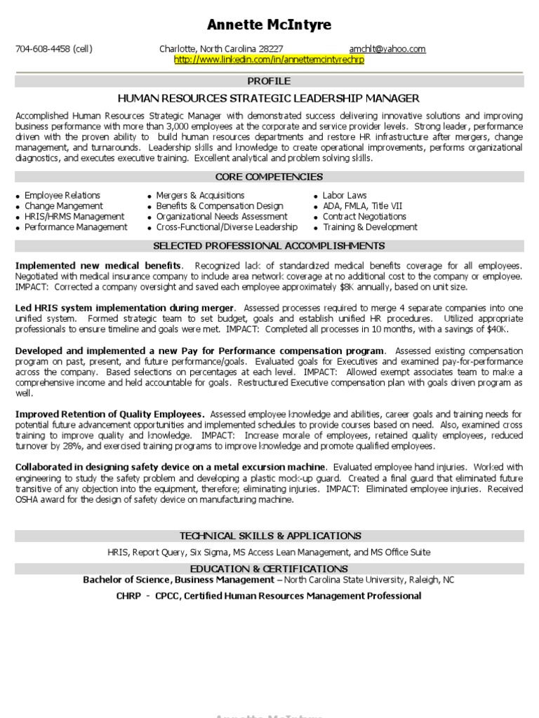 Human Resources Professional Manager in Charlotte NC Resume Annette ...