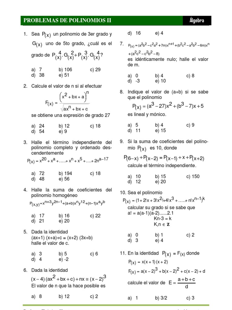 Polinomios II PDF | PDF | Polinomio | Ciencia computacional