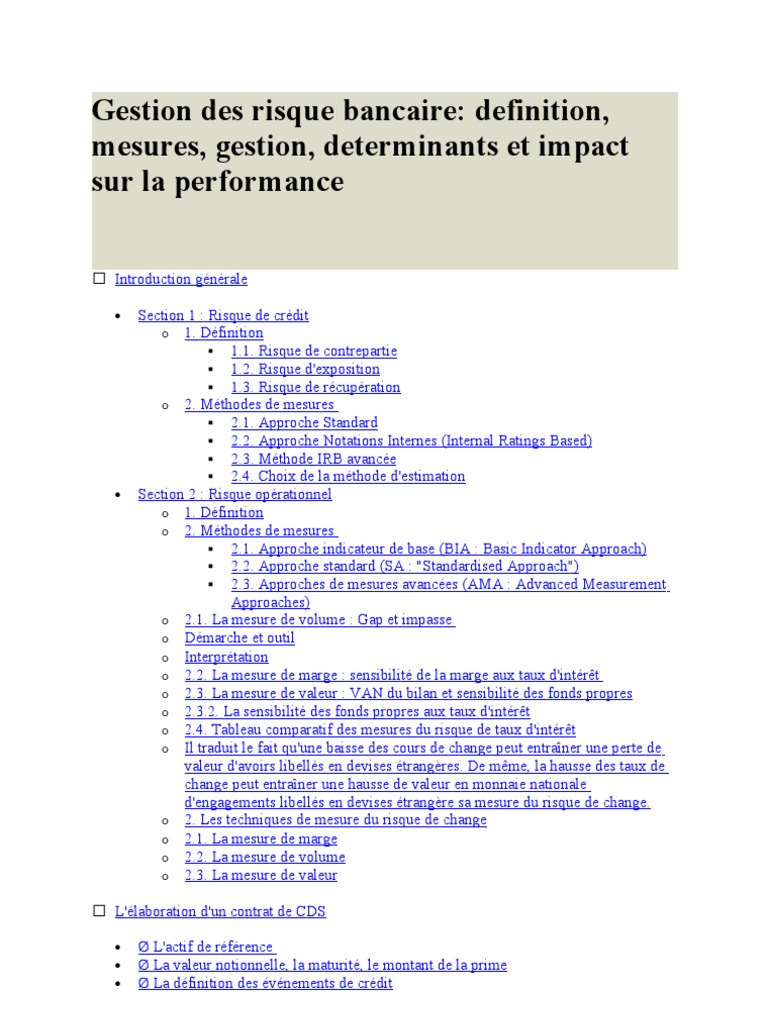 Gestion Des Risque Bancaire | PDF | Swap de défaut de crédit | Risque opérationnel