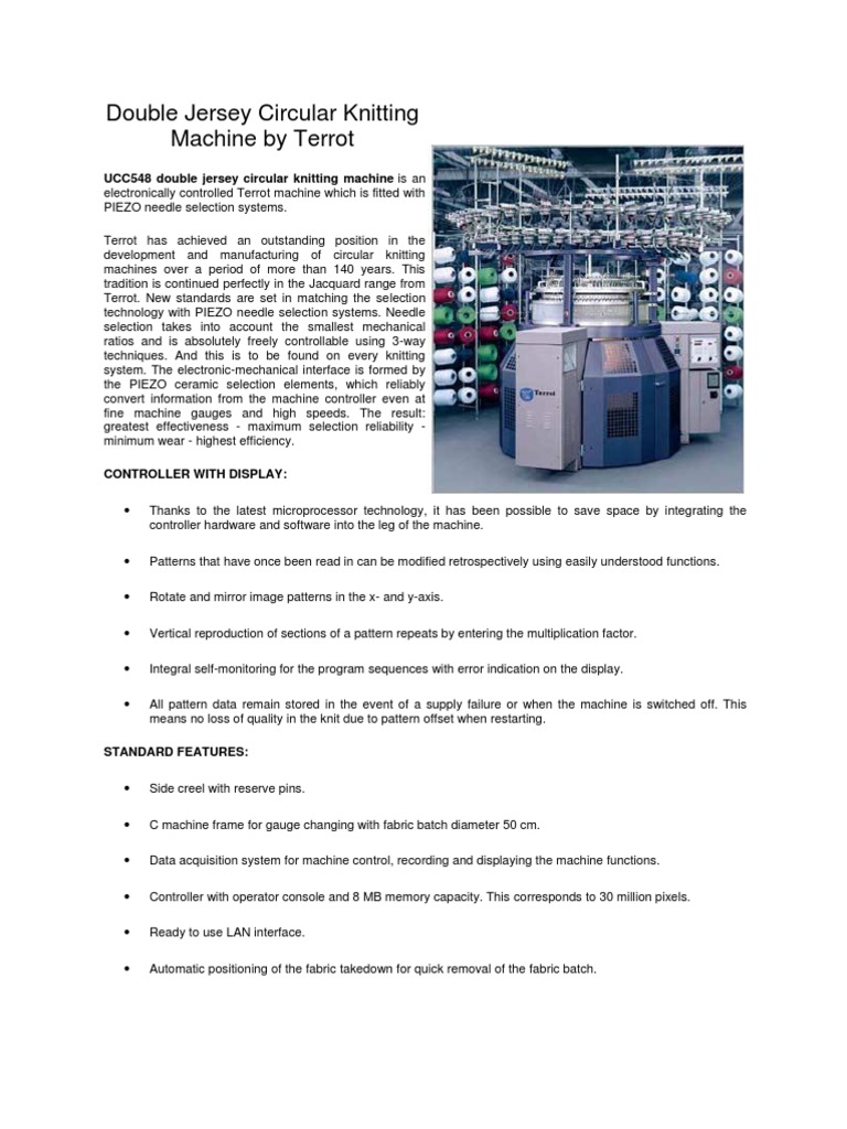 Double Jersey Circular Knitting Machine by Terrot | PDF | Knitting ...