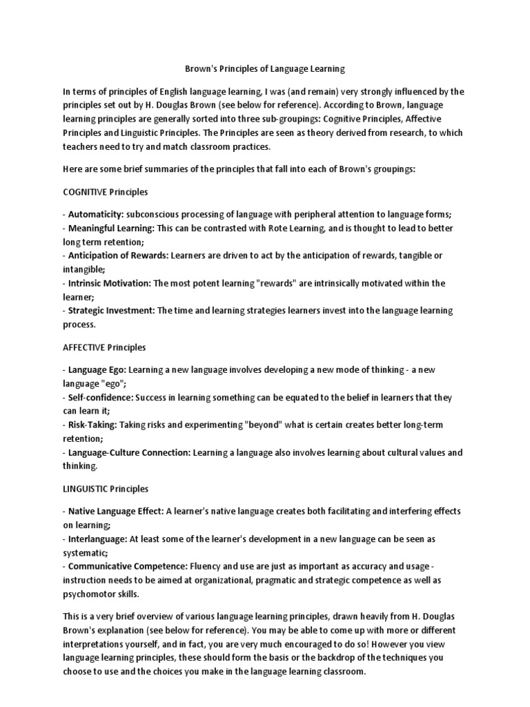 Brown's Principles of Language Learning | PDF | Language Acquisition ...