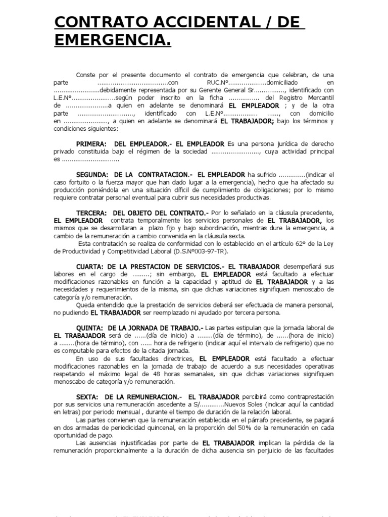 Contrato Accidental / De Emergencia | Derecho laboral | Salario