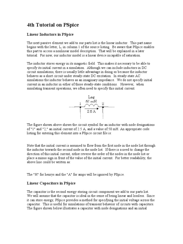 PSpice Capacitor and Inductor Tutorial | PDF | Capacitor | Electrical ...