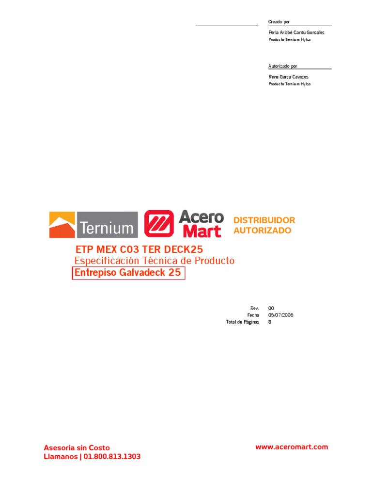 Ficha Tecnica Galvadeck 25 AceroMart | PDF | Rieles | Hormigón