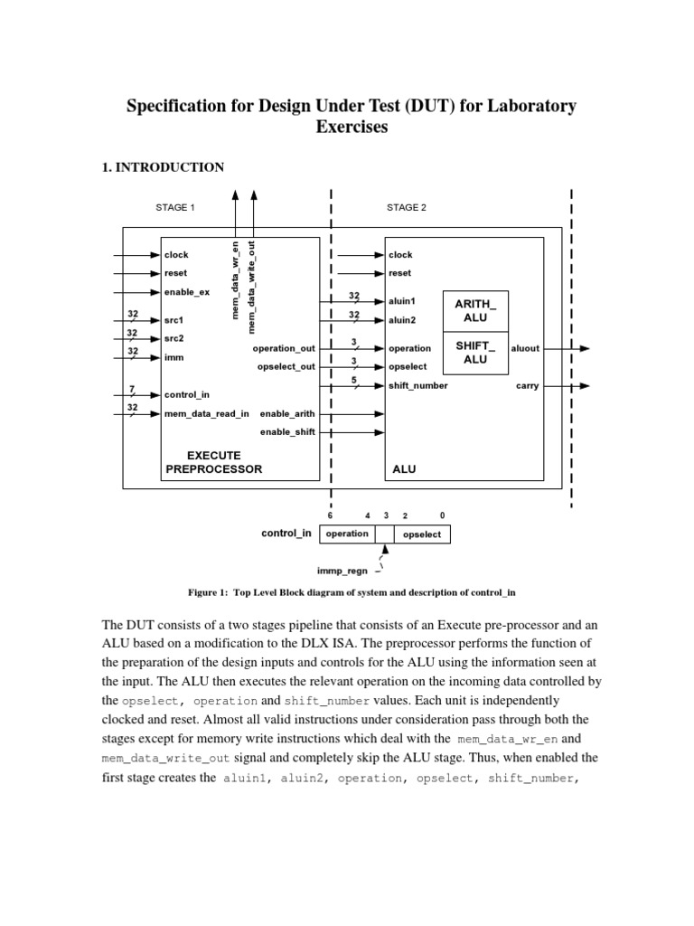 Specification For Design Under Test (DUT) For Laboratory Exercises ...