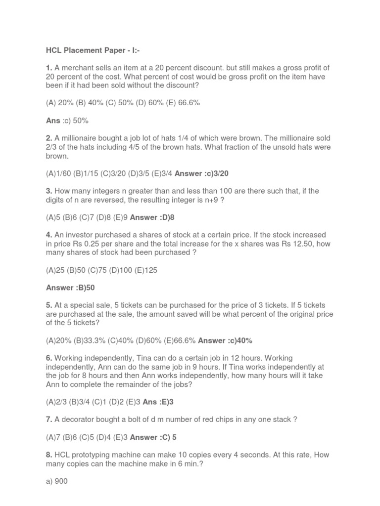 HCL Placement Paper | PDF | Stocks | Computer Programming