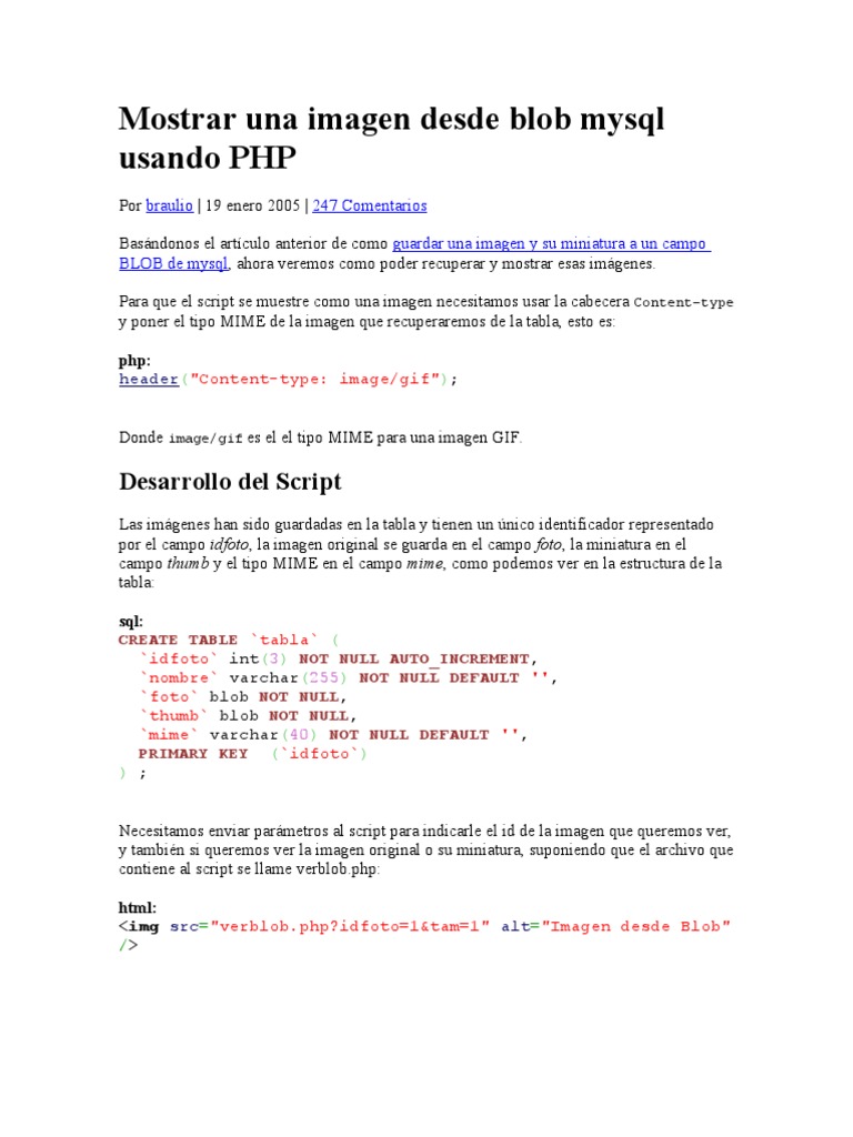 Mostrar Una Imagen Desde Blob Mysql Usando Php Pdf Php Script Java