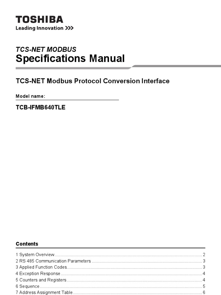 Specifications Manual: Tcs-Net Modbus | Download Free PDF | Areas Of Computer Science | Computer ...