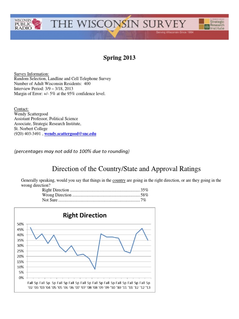"The Wisconsin Survey," Spring 2013, by WPR and St. Norbert College ...