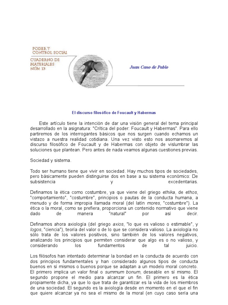Discurso filosófico: Foucault y Habermas | PDF | Ciencias sociales ...