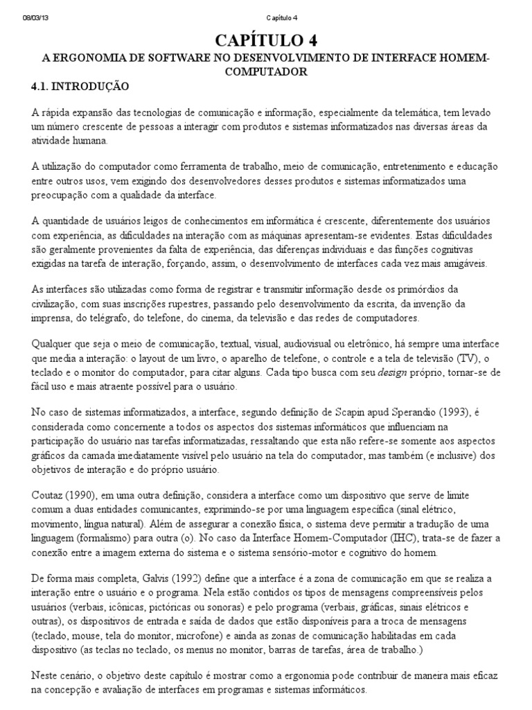 A Ergonomia de Software | PDF | Fatores humanos e Ergonomia | Interface de usuário
