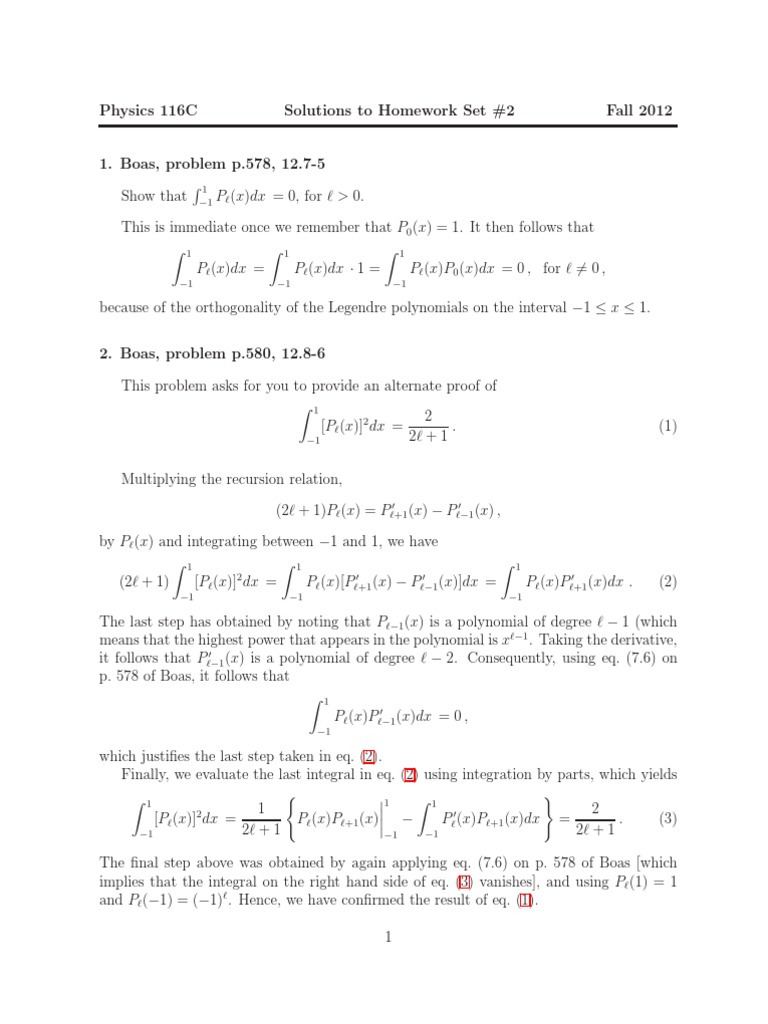 Analysis of Solutions to Physics Homework Problems Involving Legendre Polynomials and Associated ...