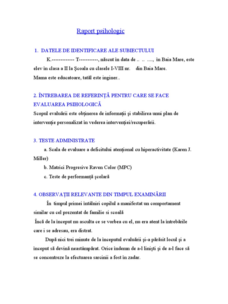 Raport Psihologic Raport Psihologic | PDF