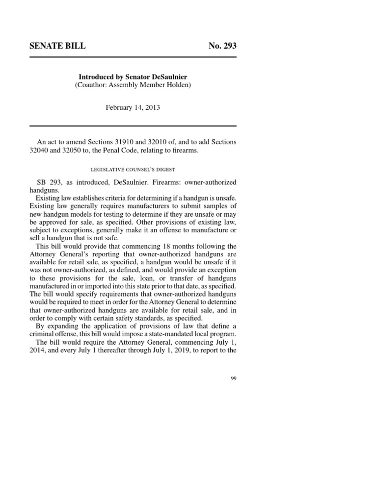 Senate Bill No. 293: Introduced by Senator Desaulnier | PDF | Trigger ...