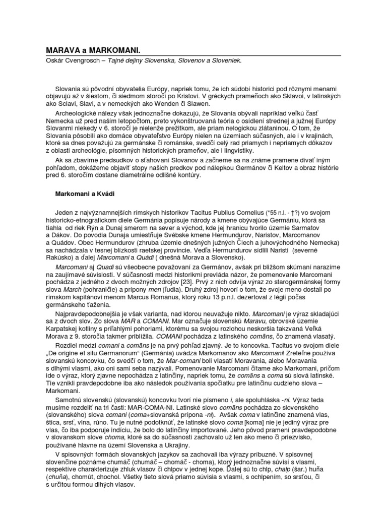 Oskar Cvengrosch, Marava A Markomani | PDF