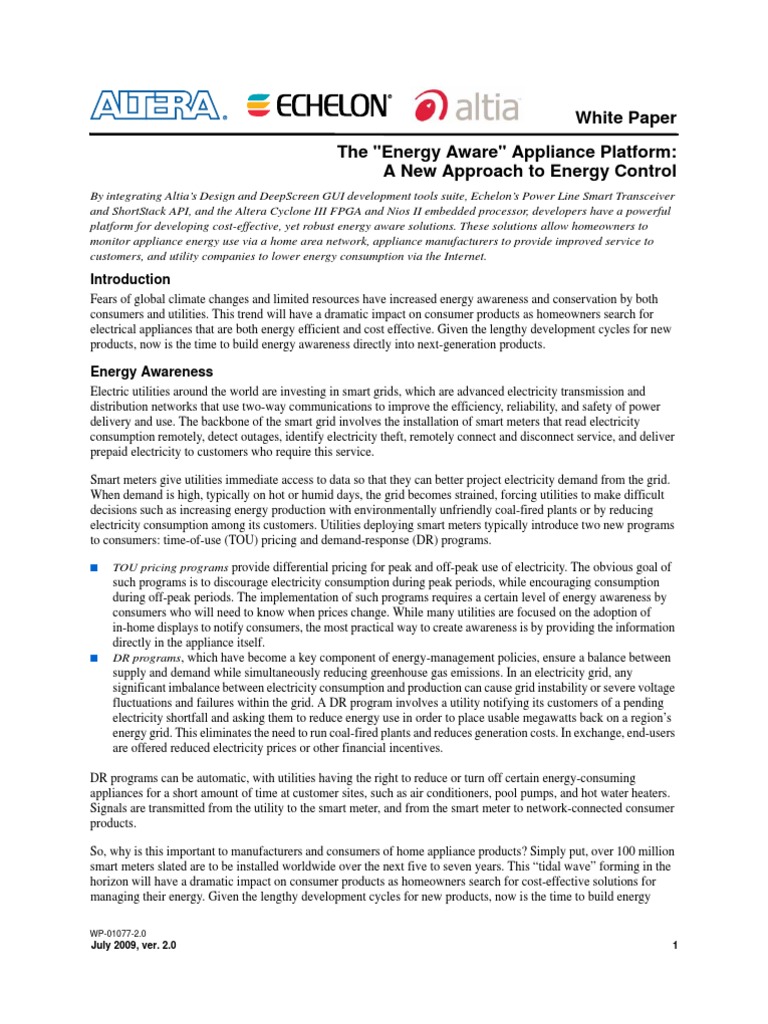 Altera Energy-Aware Appliance Platform - A New Approach To Home Energy ...