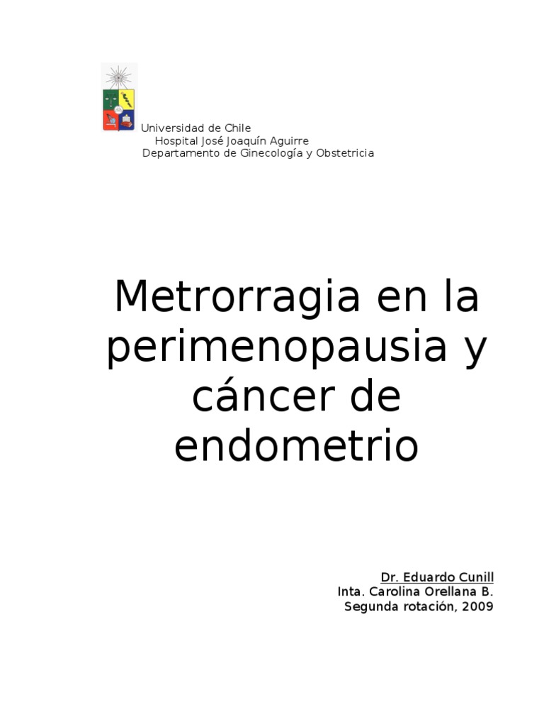 Metrorragia Perimenopausia | PDF | Cáncer | Especialidades Medicas