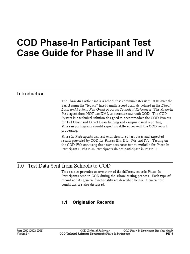 COD Phase-In Participant Test Case Guide For Phase III and IV | PDF ...