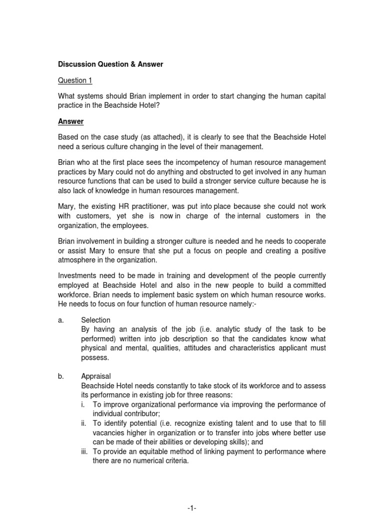 Enhancing HR Practices at Beachside Hotel | PDF | Human Resource ...