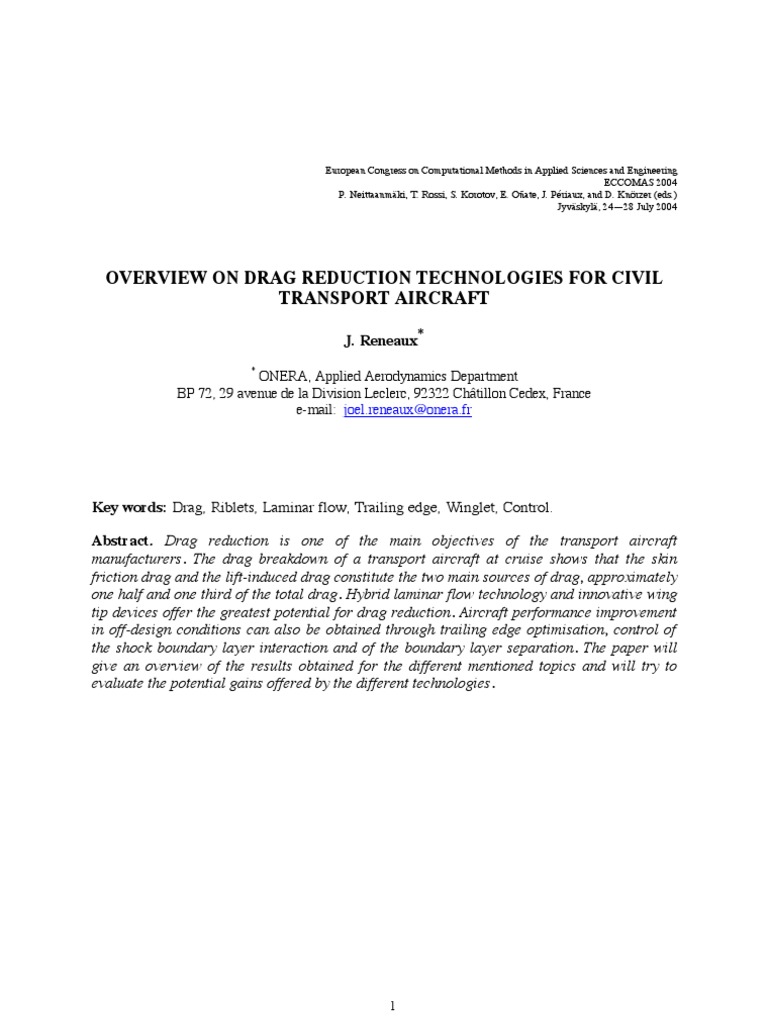 Overview On Drag Reduction Technologies For Civil Transport Aircraft ...