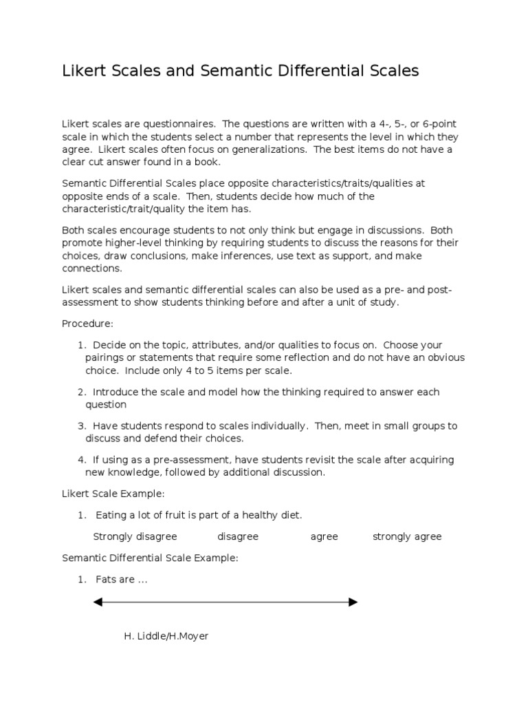 Likert and Semantic Scales How To Sheet | PDF