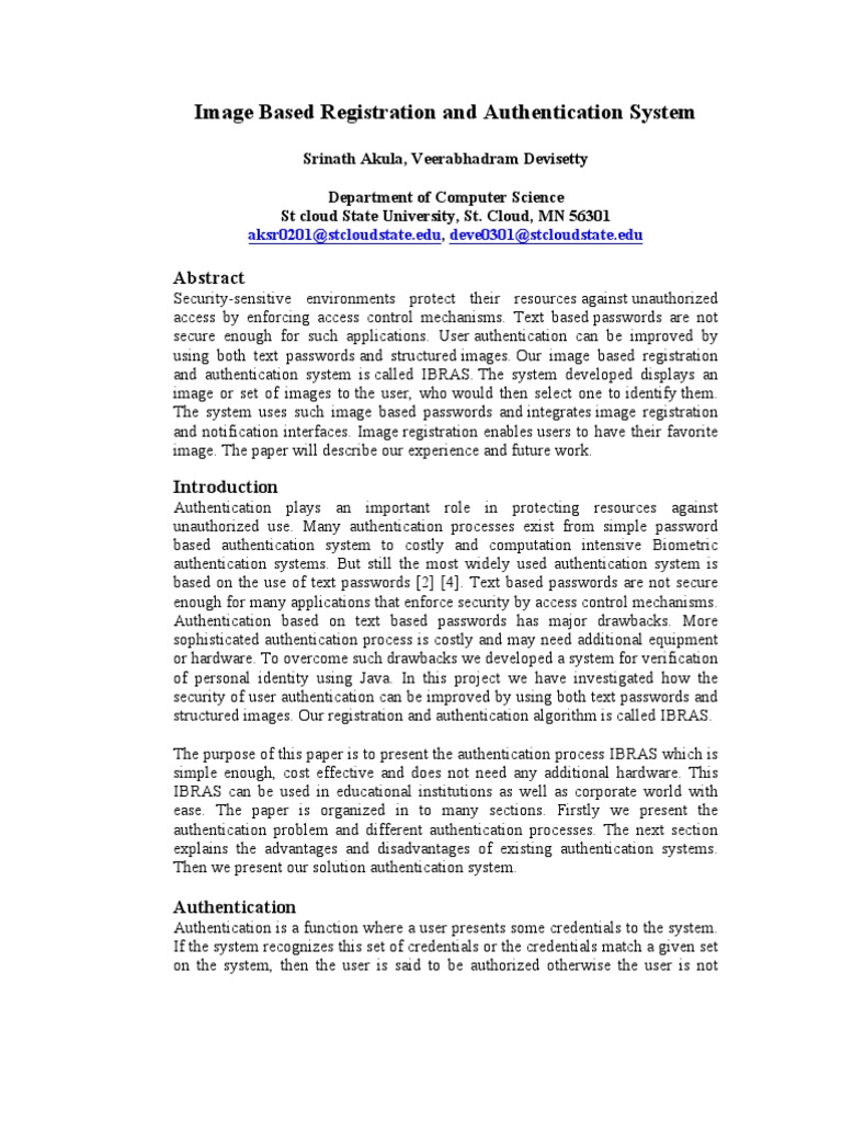 Image Based Registration and Authentication System: An Experimental ...
