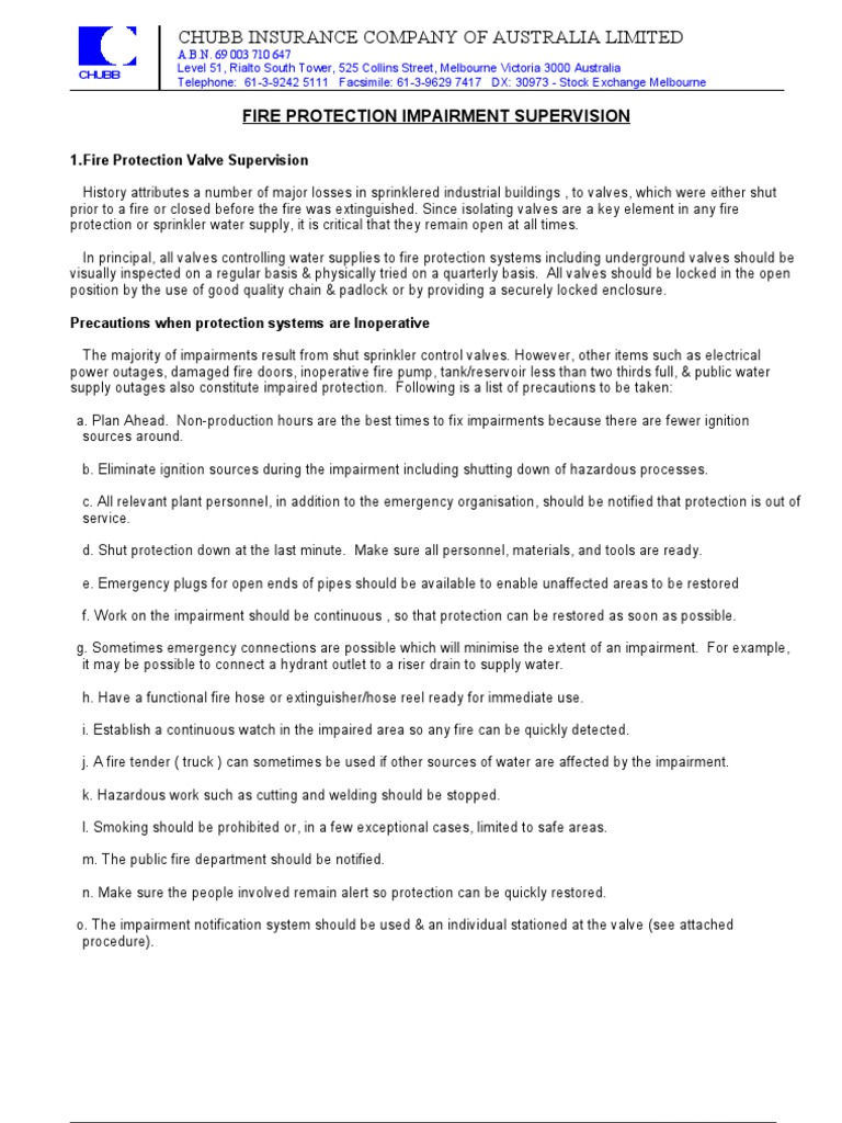 Impairment Guide Chubb | PDF | Fire Sprinkler System | Firefighter