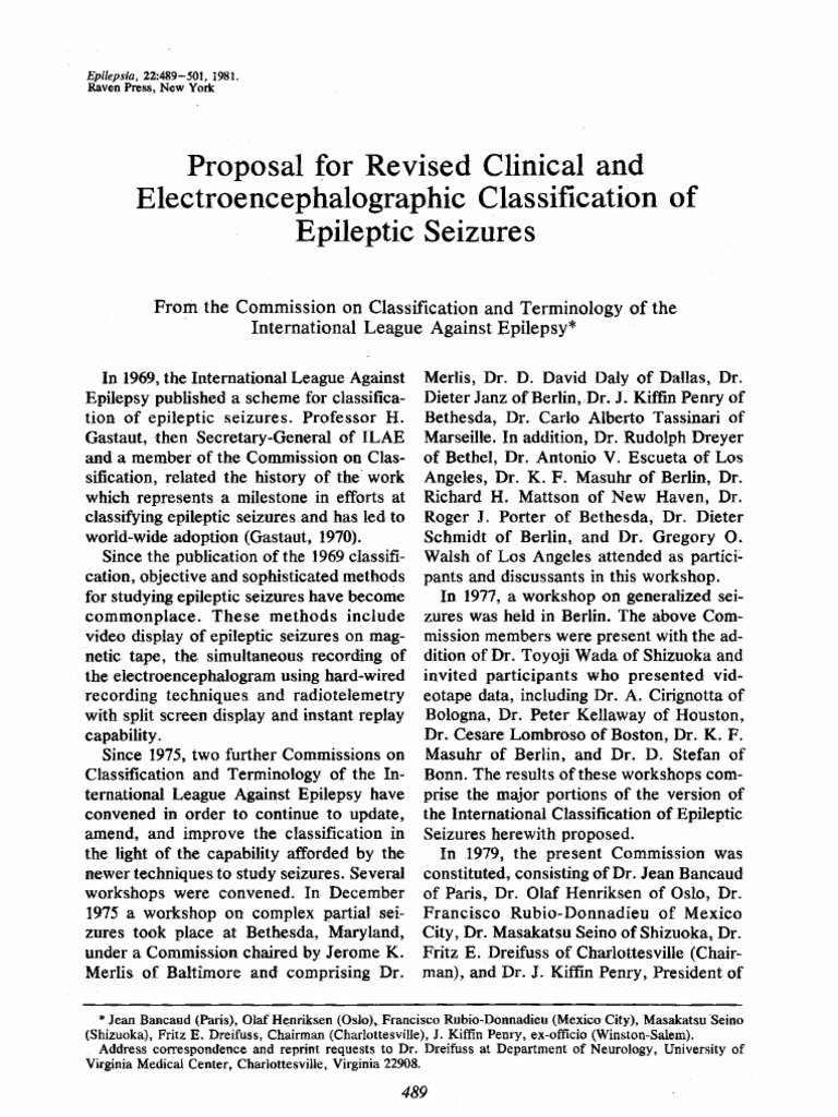 Classification of Epilepsie1981 - ILAE | PDF | Epilepsy | Hallucination
