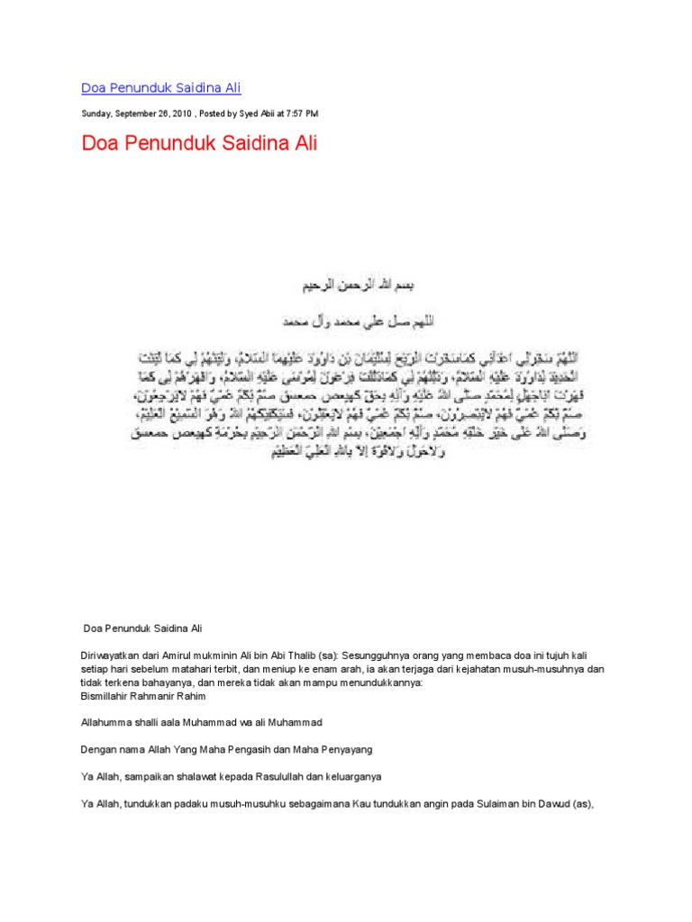 Doa Penunduk Saidina Ali | PDF