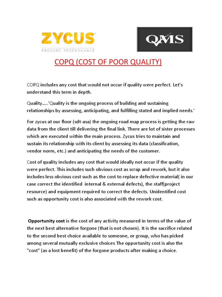 COPQ | PDF | Quality (Business) | Audit