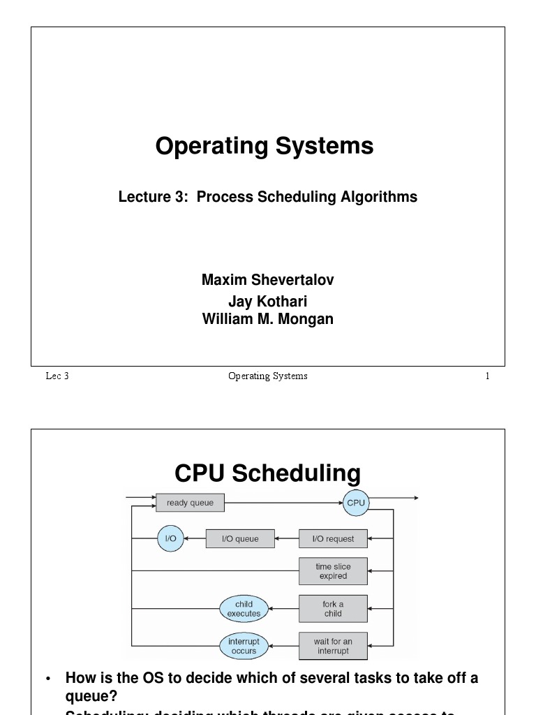 Operating Systems: Lecture 3: Process Scheduling Algorithms | PDF | Scheduling (Computing ...