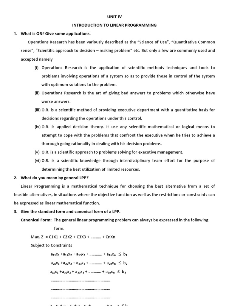 Canonical Form in Linear Programming | PDF | Mathematical Optimization | Linear Programming