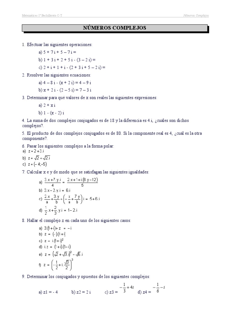 Ejercicios N Complejos | PDF | Número complejo | Álgebra