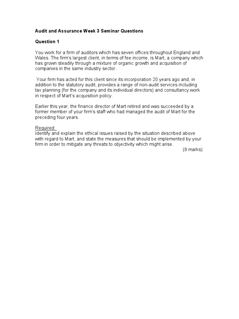 Audit and Assurance Questions | PDF | Audit | Accounting