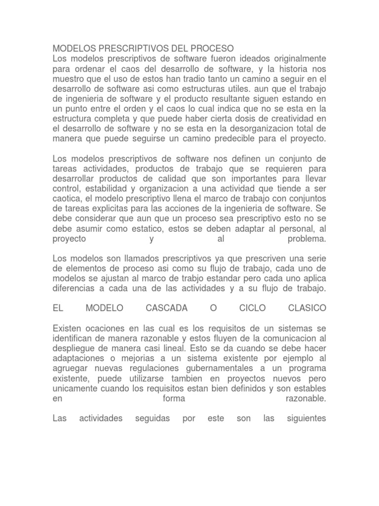 Modelos Prescriptivos Del Proceso | PDF | Ingeniería de software | Software