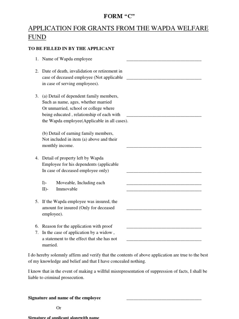 WAPDA WWF Grant Form | Marriage | Retirement