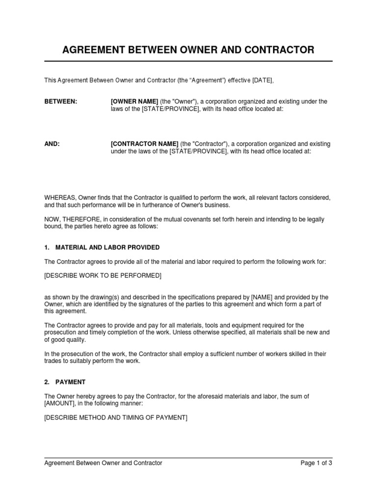Agreement Between Owner and Contractor | General Contractor | Copyright