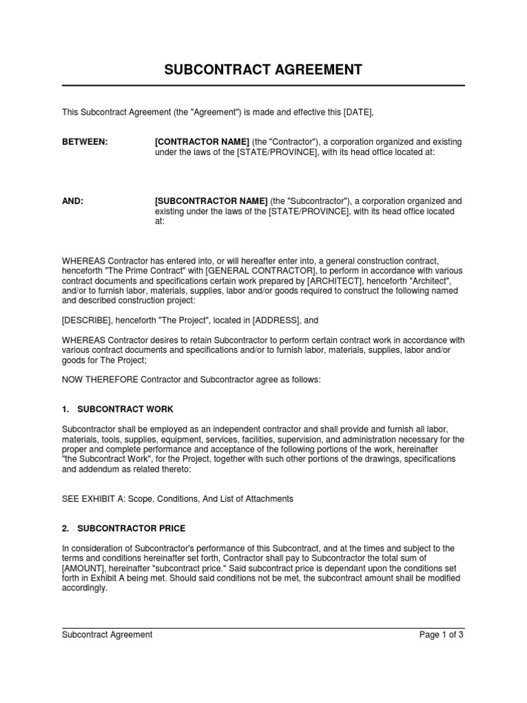 Subcontract Agreement | PDF | General Contractor | Arbitration