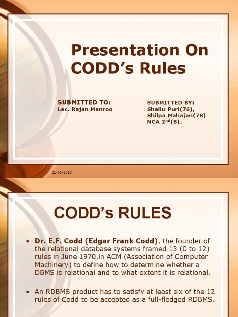Codd's Rule | PDF | Relational Database | Database Schema