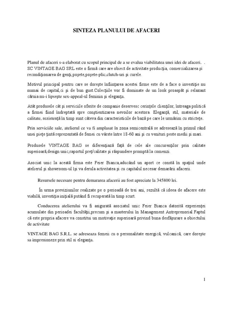 Exemplu de Plan de Afaceri 1