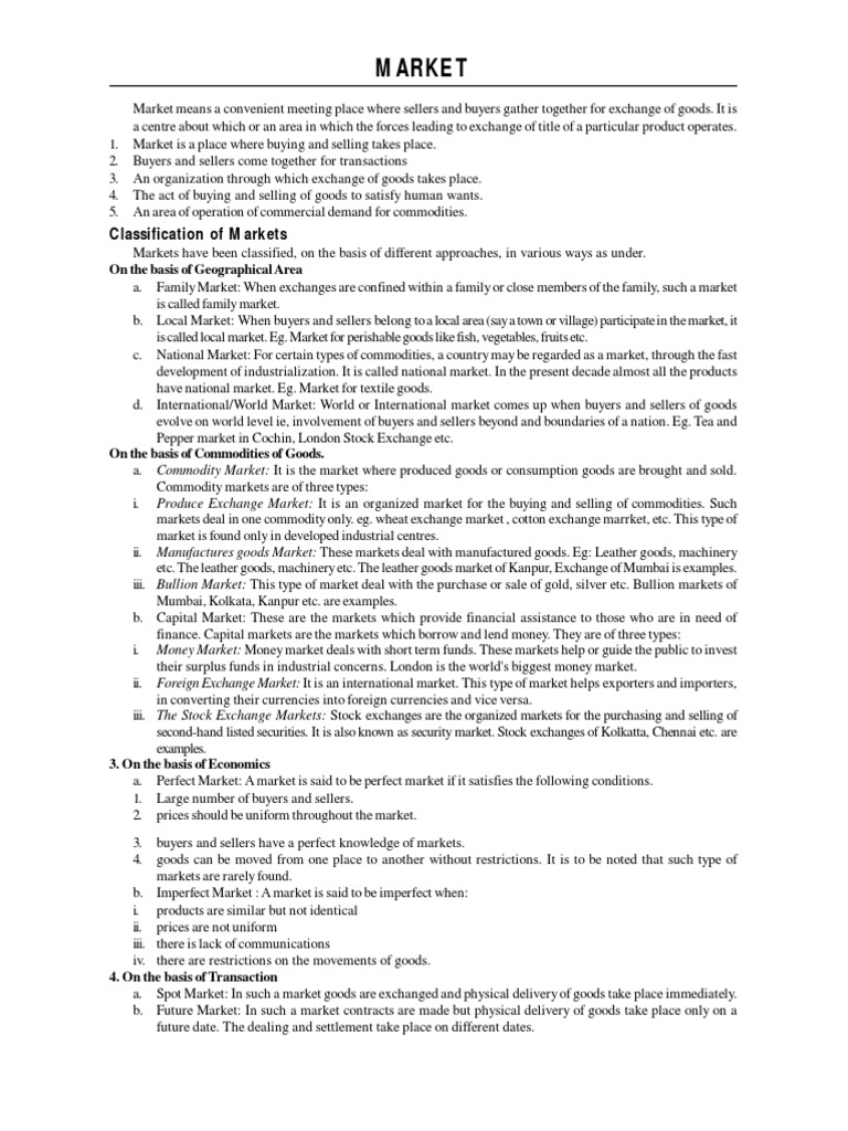 Market: Classification of Markets | PDF | Sales | Market (Economics)