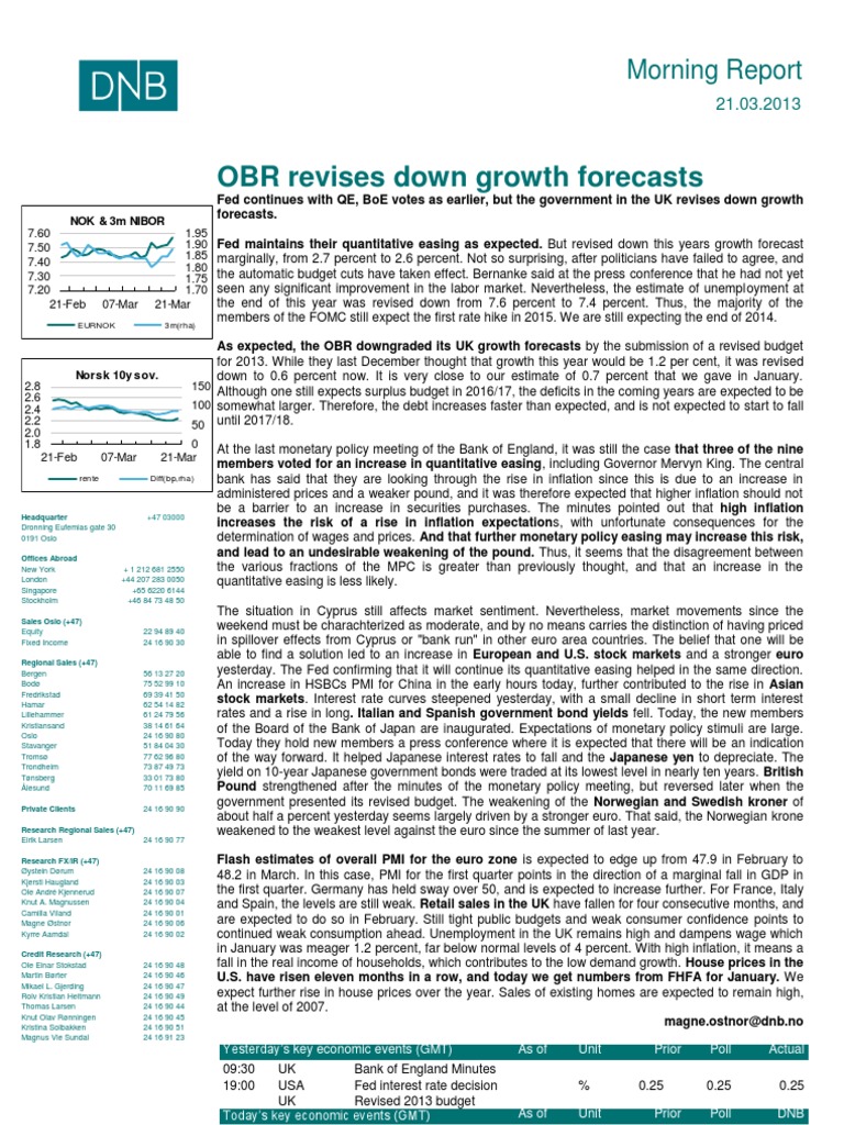 OBR Revises Down Growth Forecasts: Morning Report | PDF | Financial ...